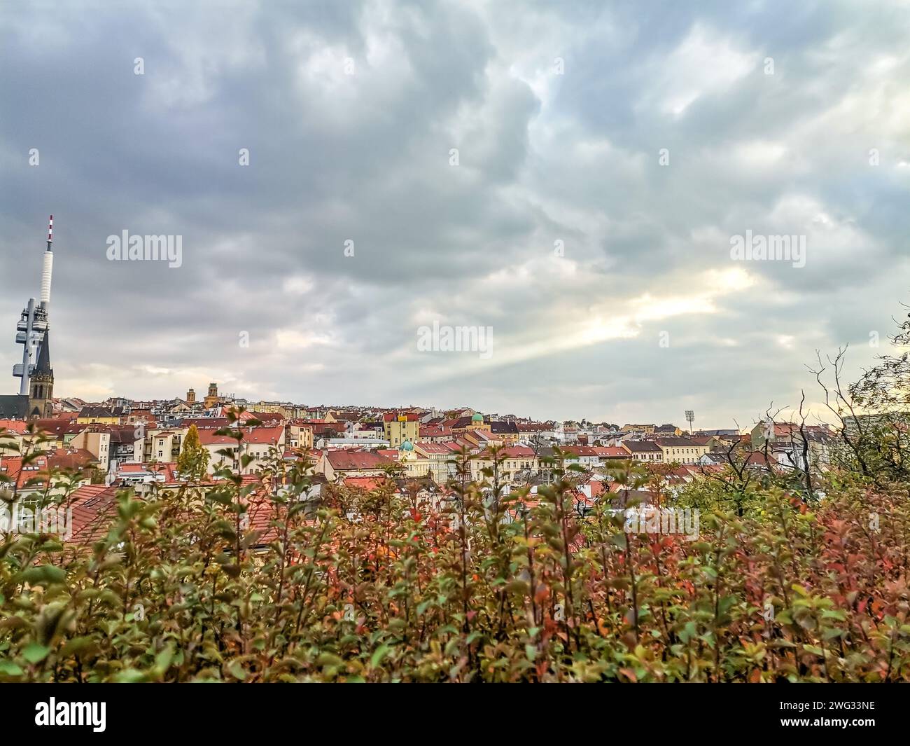 bird's eye view of the Zizkov TV tower.Prague.Czech Republic Stock ...