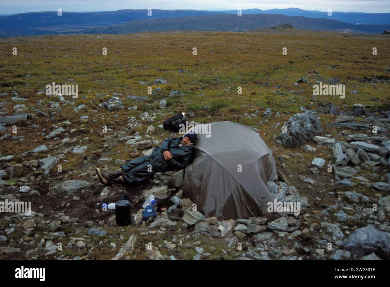 photographer Steven Kazlowski relaxing at camp on Mount Margaret ...
