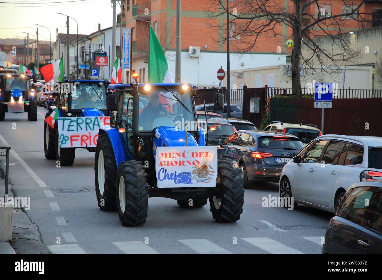 A group of farmers protest against the agricultural policies of the ...