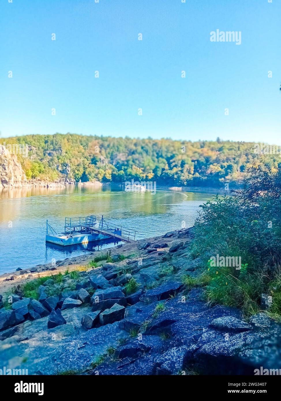 Beautiful landscape of the Vltava River and the forest near Zvikov ...