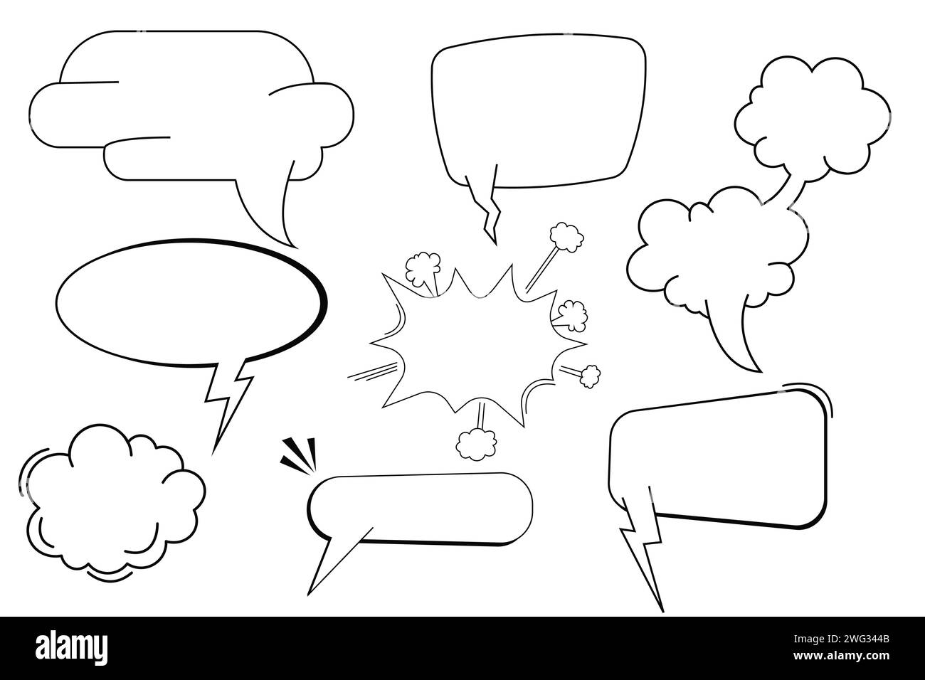 Set pow bubble speech comic expression frame cartoon doodle isolated on ...