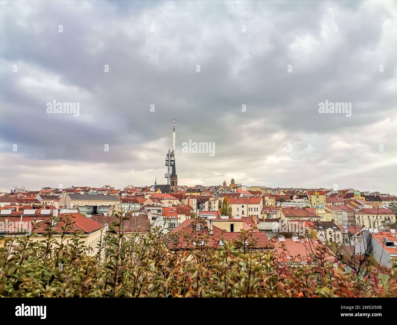 bird's eye view of the Zizkov TV tower.Prague.Czech Republic Stock ...