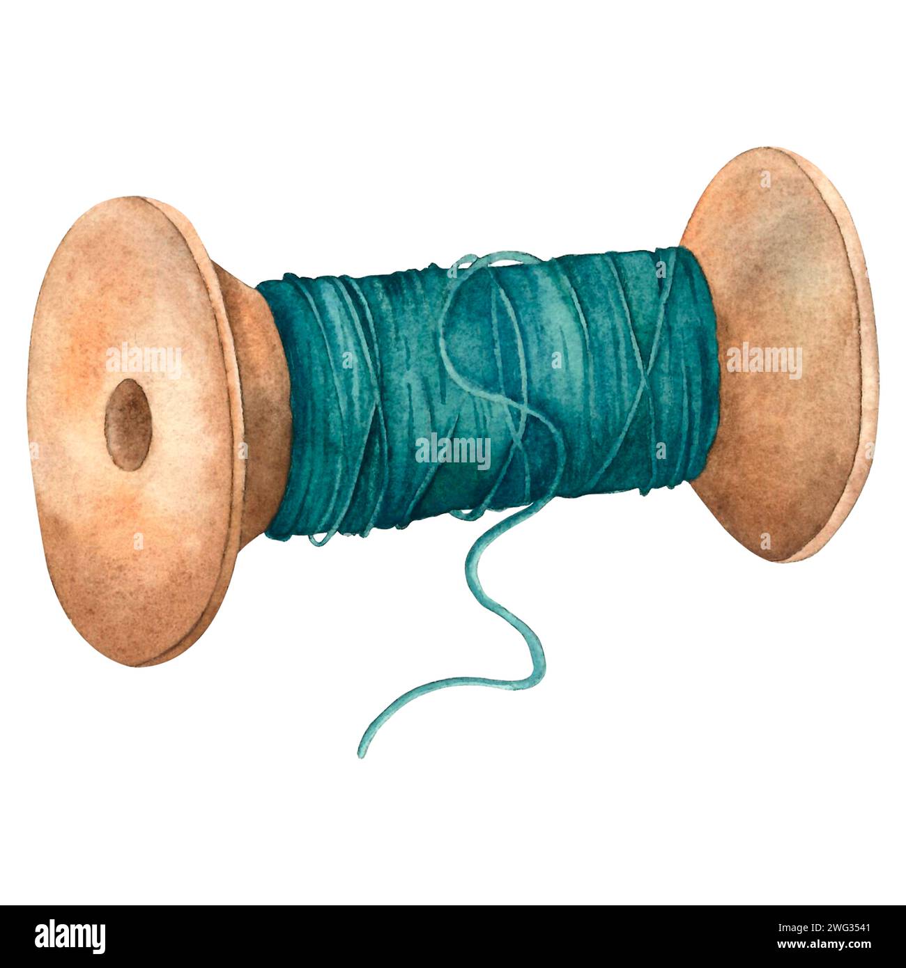 A spool of green thread. Hand drawn watercolor illustration ?f bobbin ...