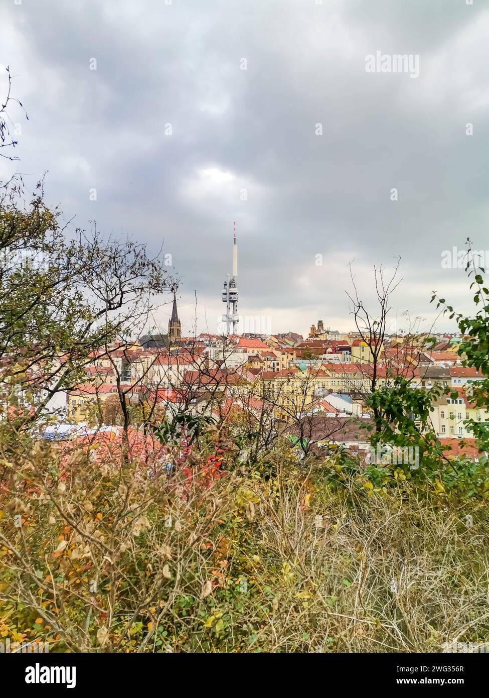 bird's eye view of the Zizkov TV tower.Prague.Czech Republic Stock ...