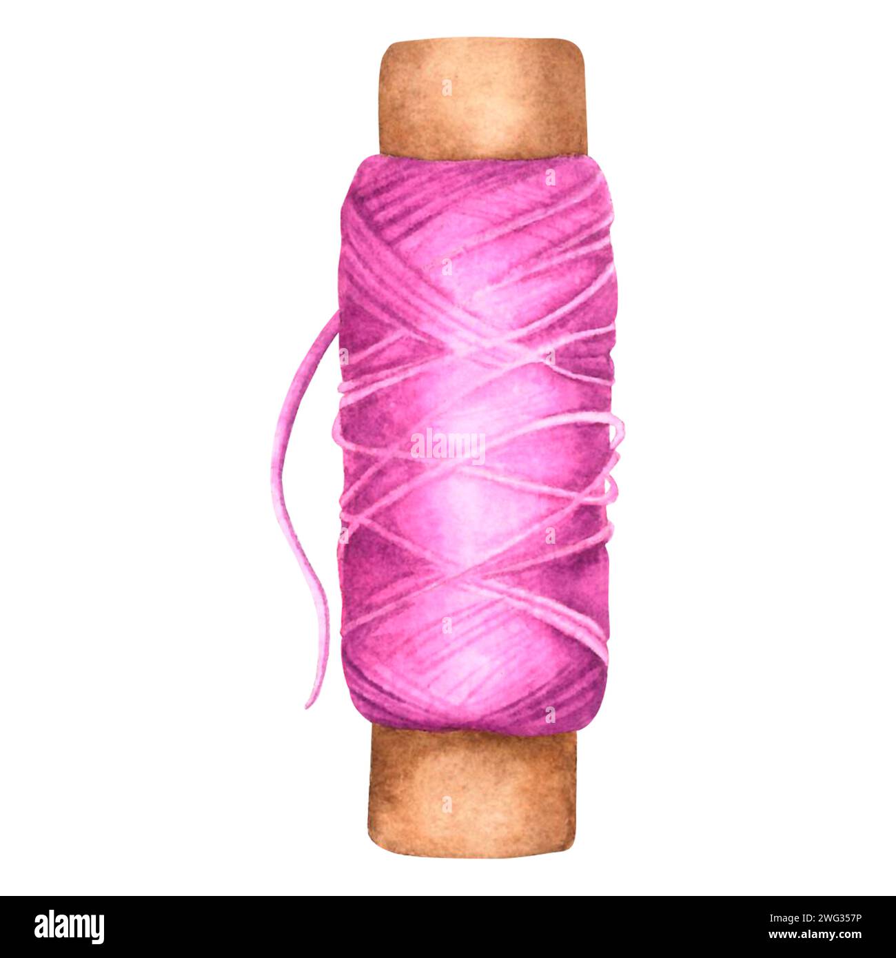 Spool of pink thread. Hand drawn watercolor illustration of reels on ...