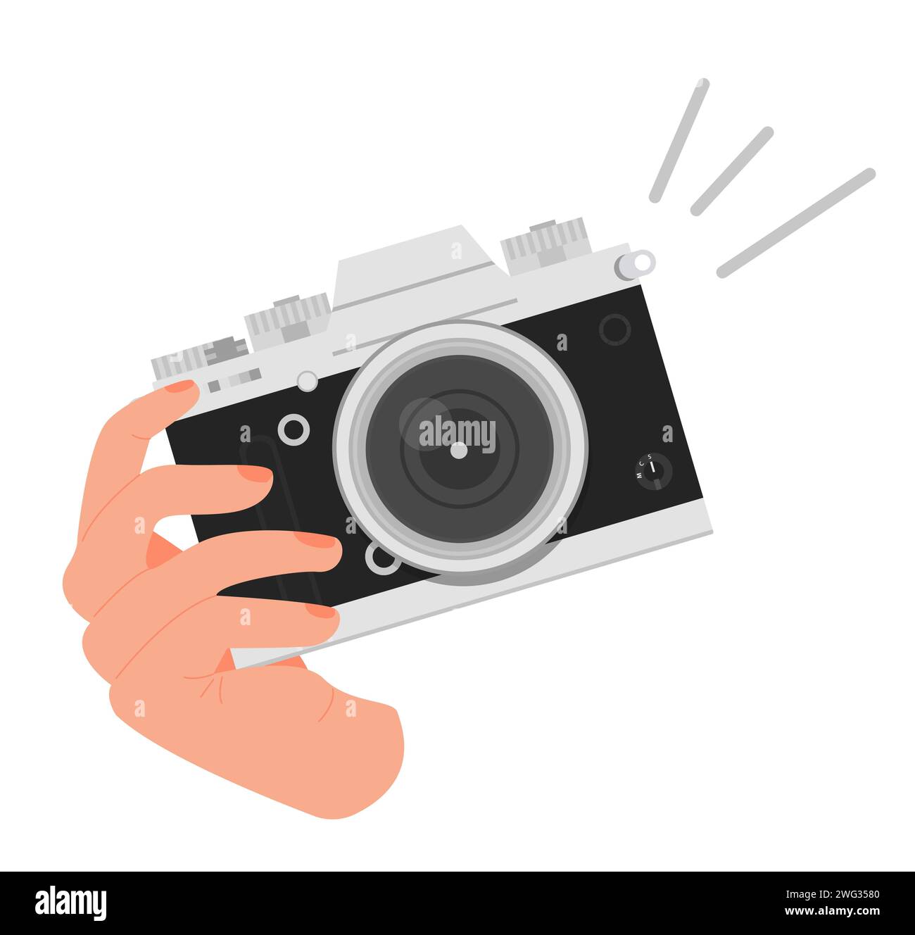 Hand holding digital camera in retro look. Taking a picture by vintage ...