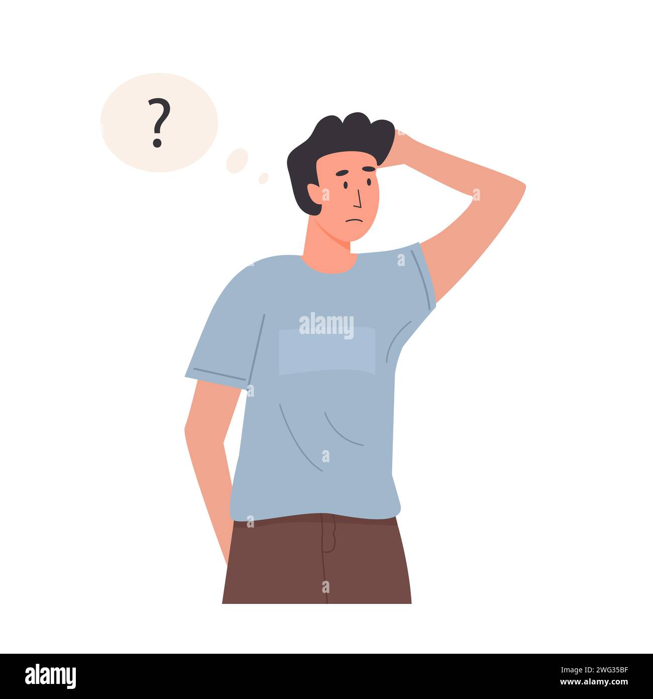 Male thinking character. Portrait of thoughtful person with question ...