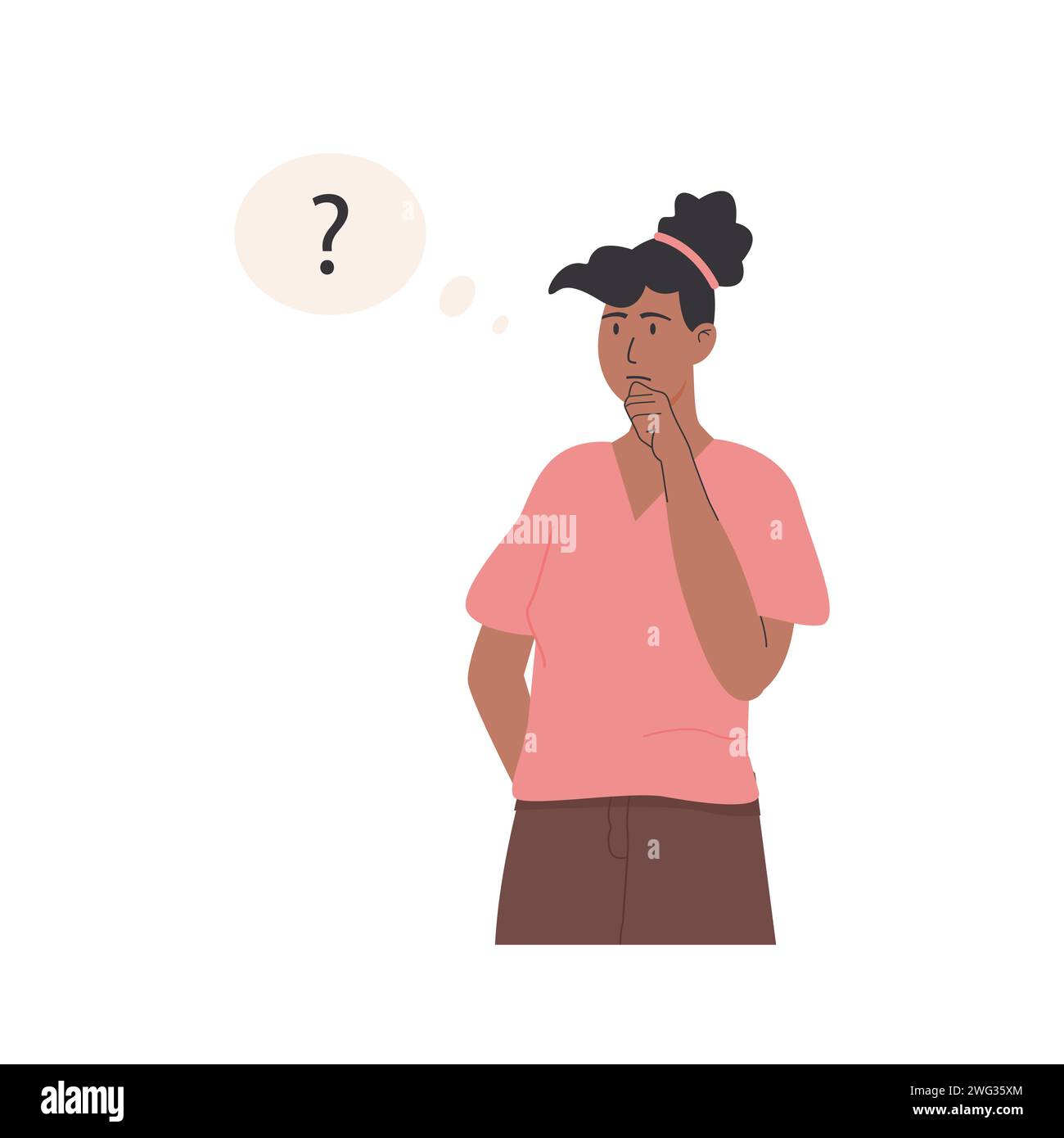 African black skin thinking character. Portrait of thoughtful person ...