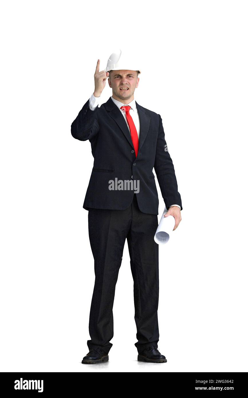 Foreman, on a white background, full-length, with a drawing Stock Photo ...