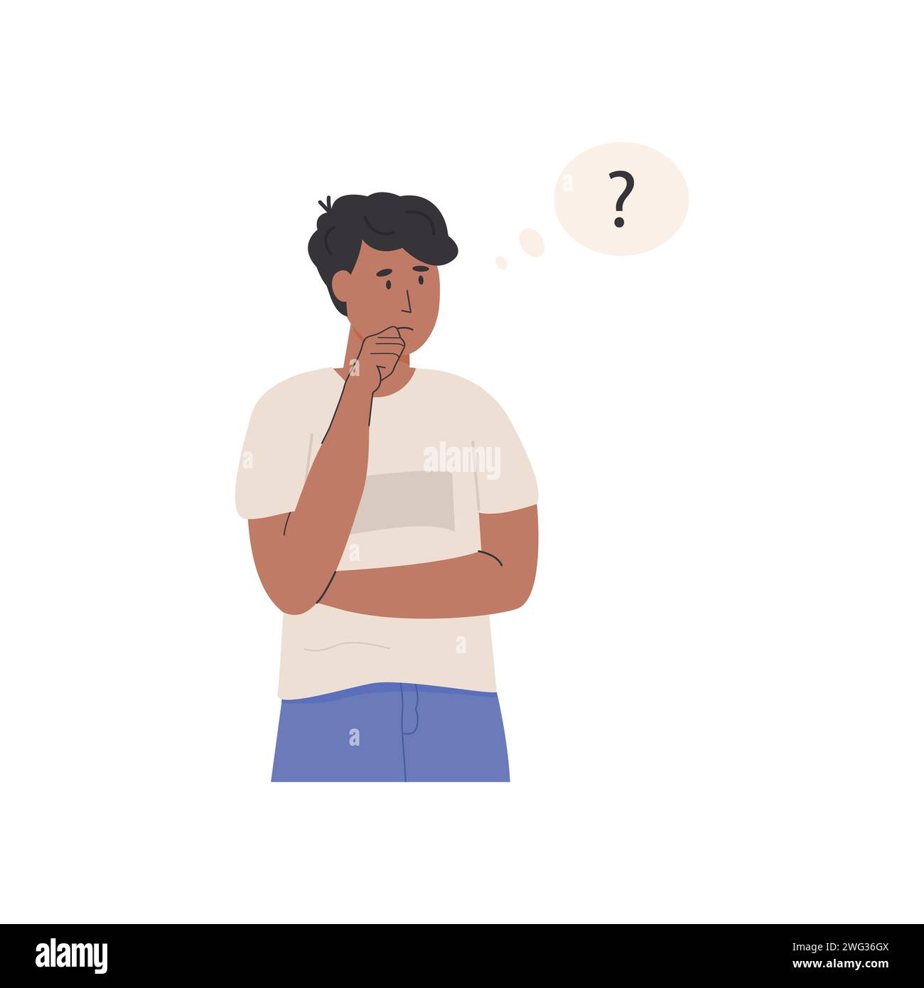 African black skin thinking character. Portrait of thoughtful person ...