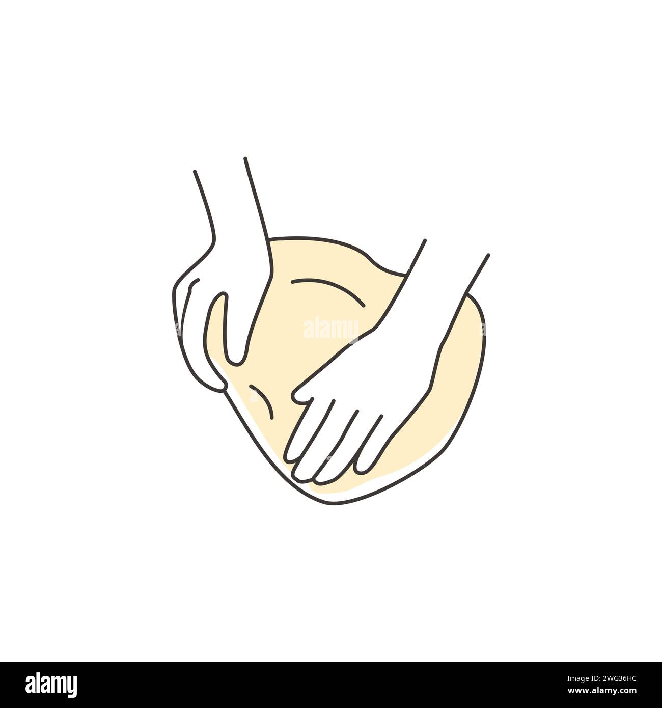 Kneading, stretching or folding dough outline icon. Hands and batter. Homemade bakery. Making ...
