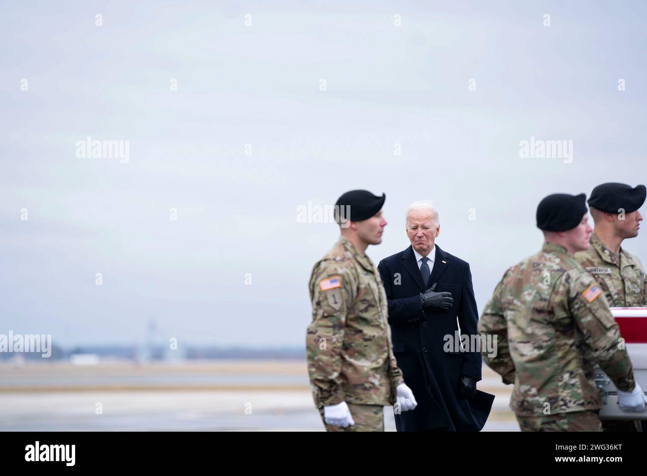 Dover, United States. 02nd Feb, 2024. President Joe Biden watches as a ...
