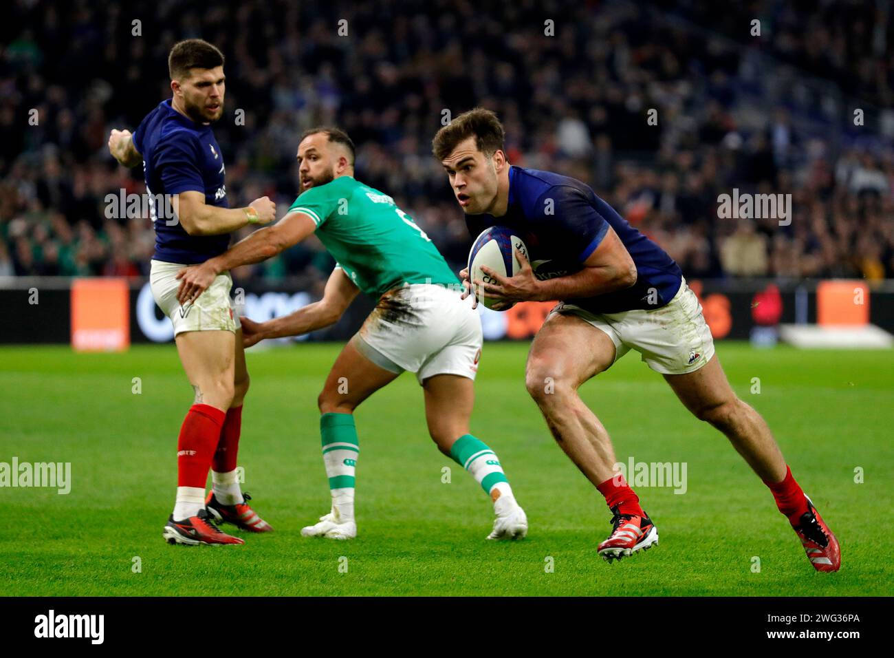 Marseille, France. 2nd February, 2024. France's Damian Penaud scores ...