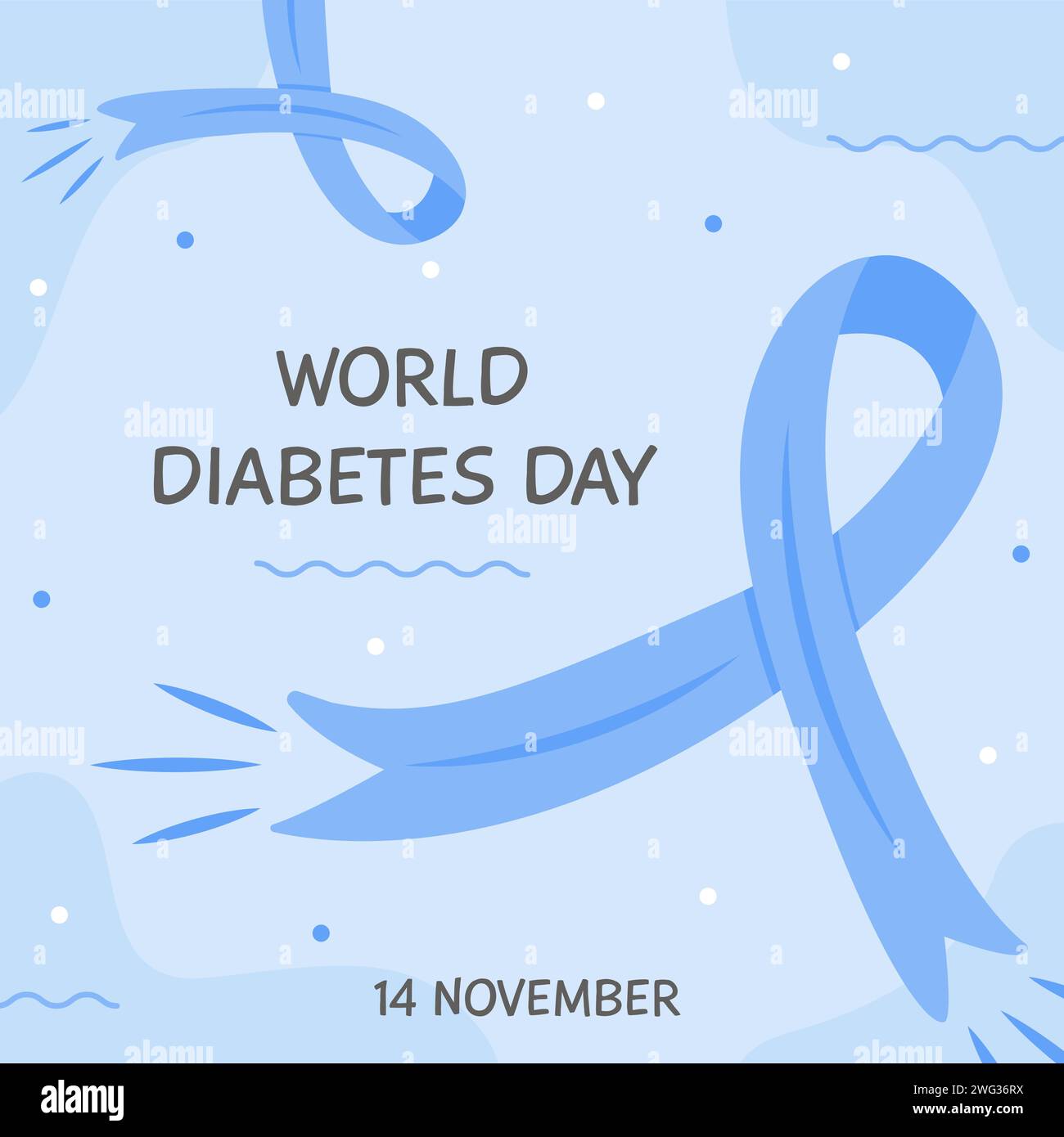 Social media square banner template for World Diabetes day. Blue ribbon ...
