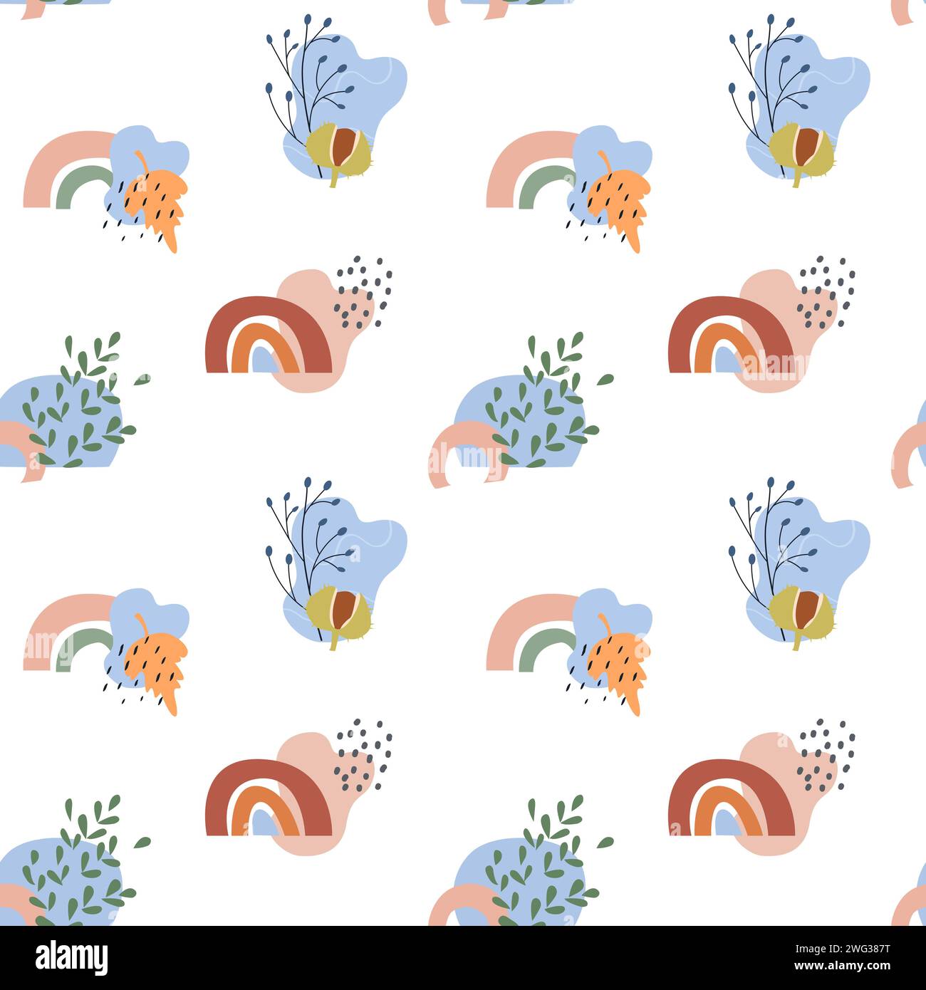 Boho art aesthetic seamless pattern with autumn arrangements of forest ...