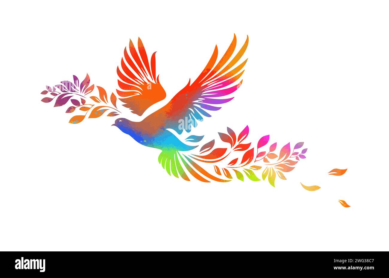 Peace bird. Colored dove with a twig abstraction. hand drawing. Not AI ...