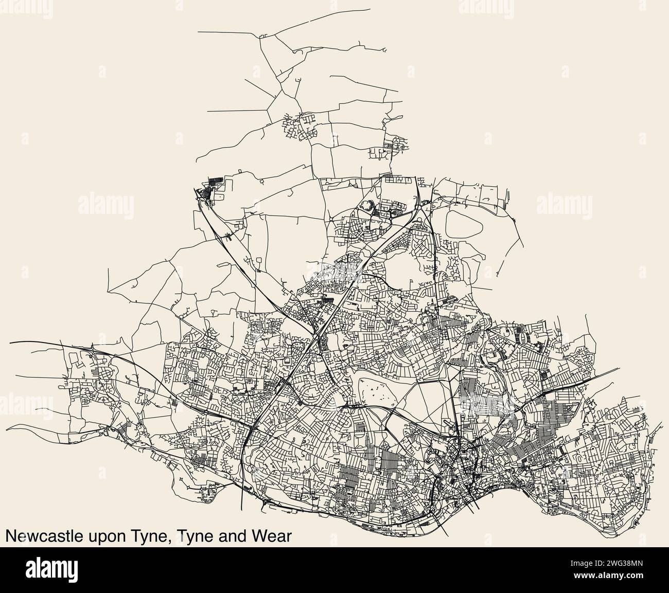 Street roads map of the METROPOLITAN BOROUGH AND CITY OF NEWCASTLE UPON ...