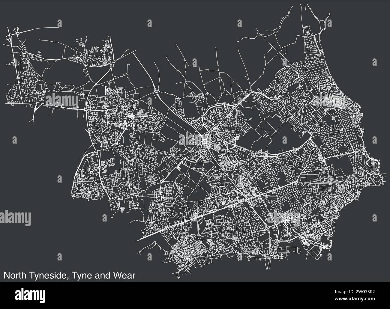 Street roads map of the METROPOLITAN BOROUGH OF NORTH TYNESIDE, TYNE ...