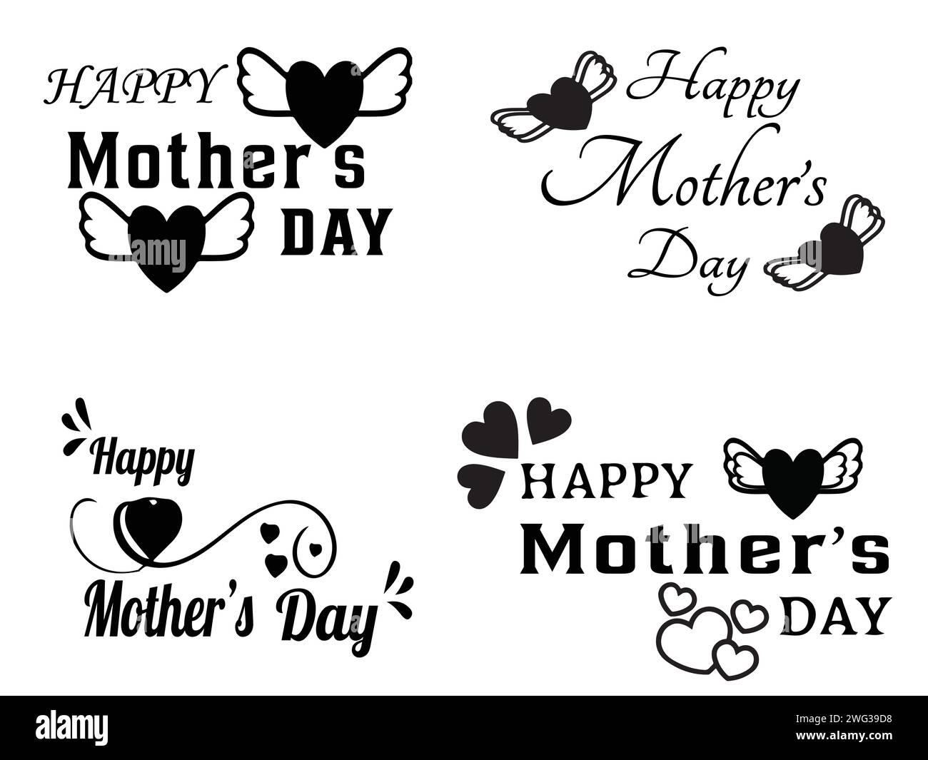 Happy Mothers Day Text Stylish Typographic Inscription With Hearts