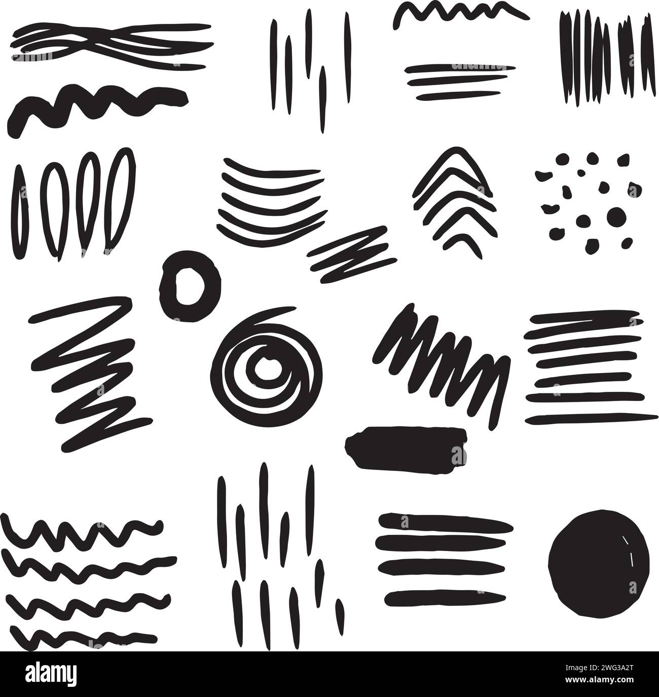 Scribble brush stroke charcoal curly line set illustation for ...