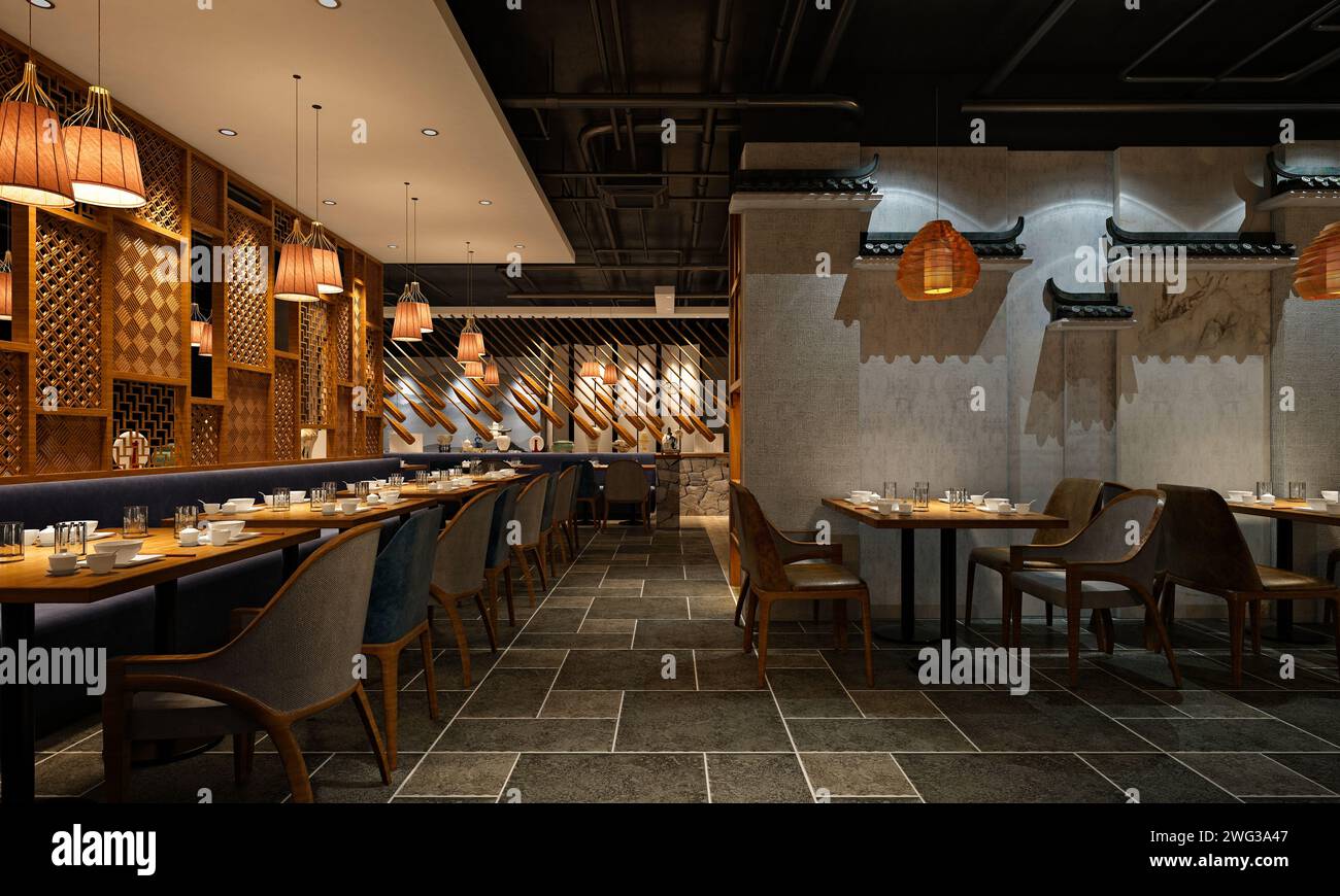 3d render cafe restaurant interior Stock Photo - Alamy