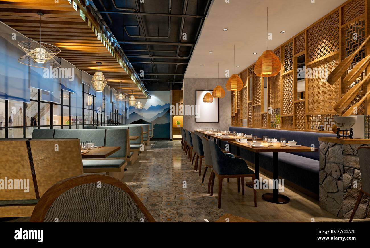 3d render cafe restaurant interior Stock Photo - Alamy