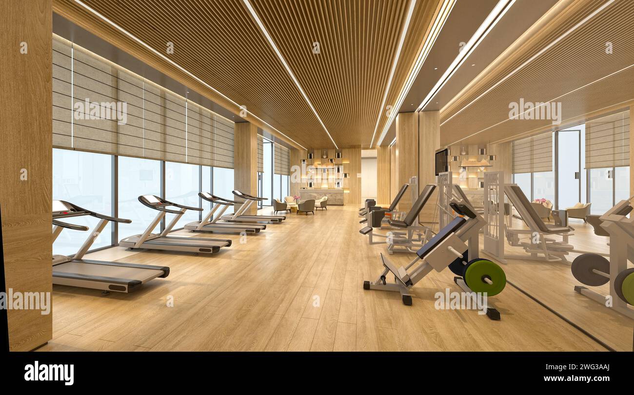 3d render gym fitness workout yoga center Stock Photo - Alamy