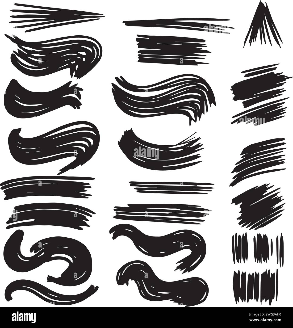 Scribble brush stroke charcoal curly line set illustation for ...