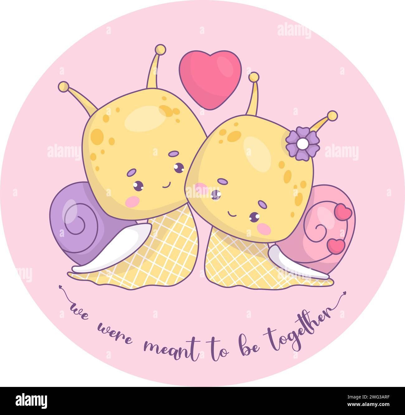 Cute enamored couple snails girl and boy with heart. Funny cartoon ...