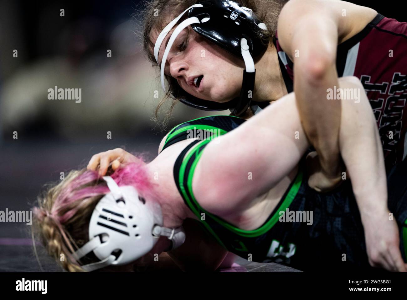 Mount Vernon's Kiersten Swart wrestles Osage's Gable Hemann during ...