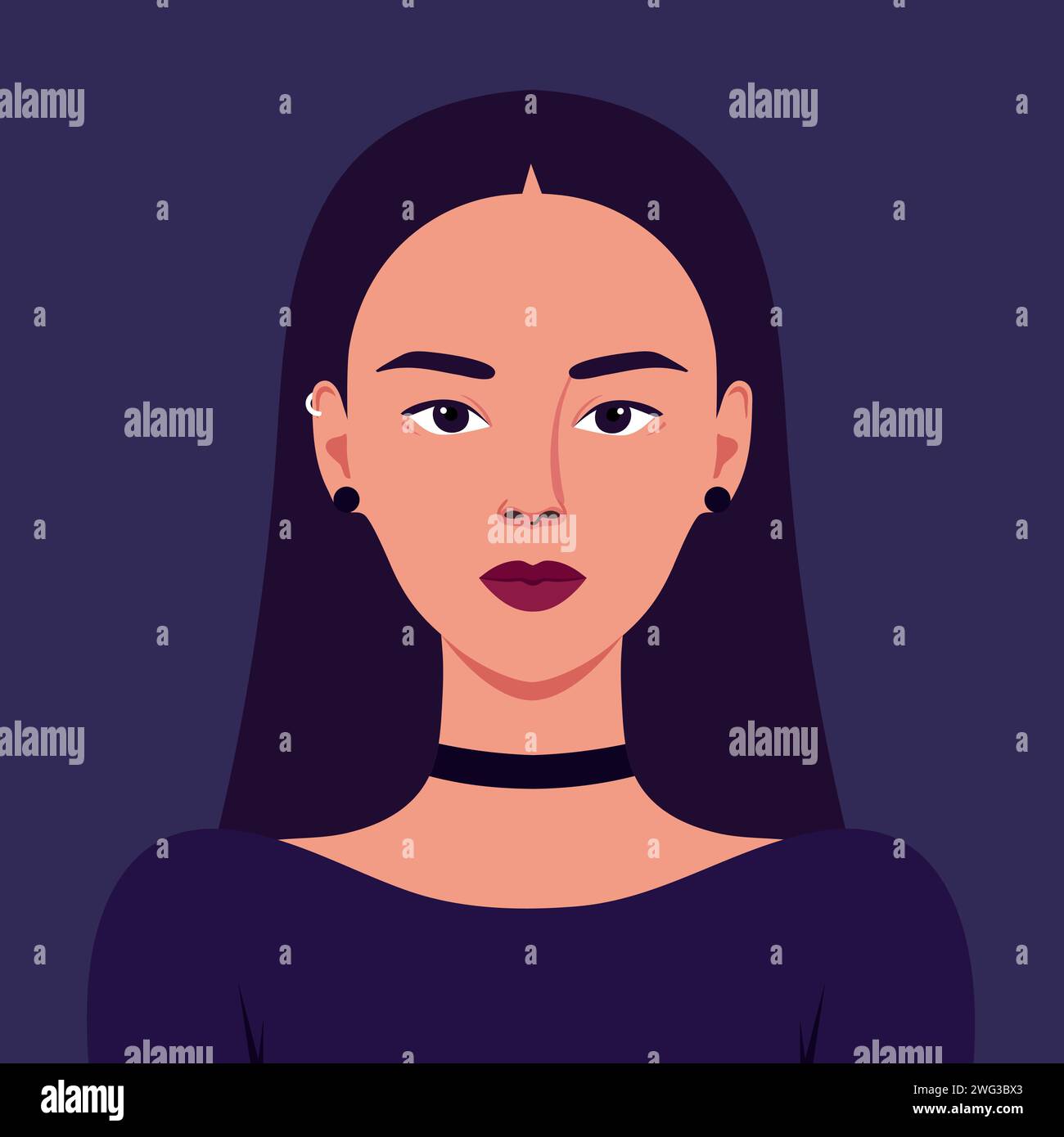 Portrait Of A Beautiful Informal Young Woman With Piercing And Choker