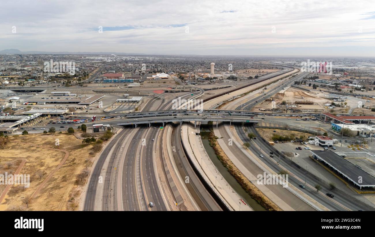Aerial photograph of the international border between El Paso, Texas ...