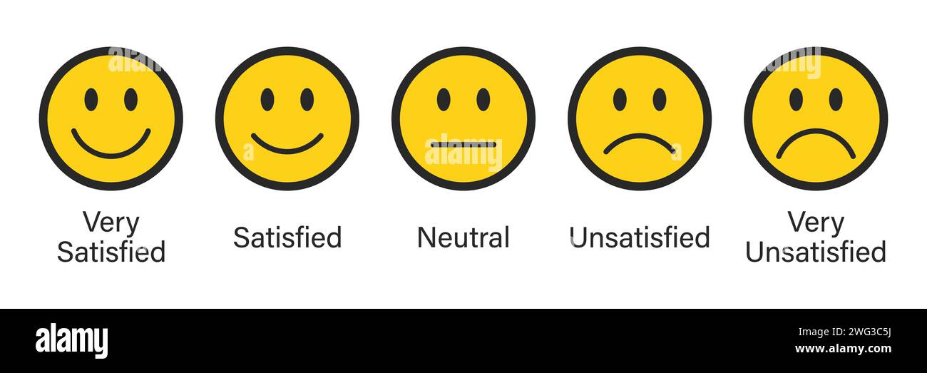 Rating emojis set in yellow color with black outline. Feedback ...