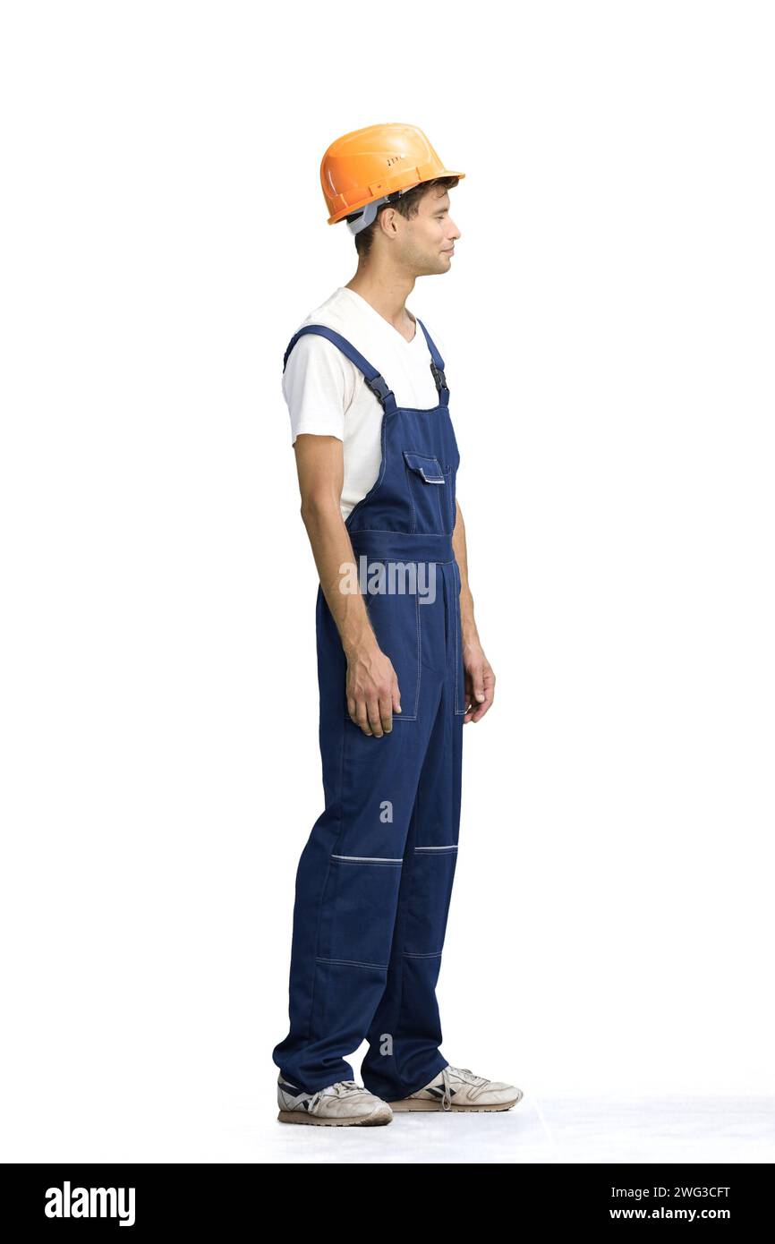 Male construction worker, on a white background, in full height Stock ...