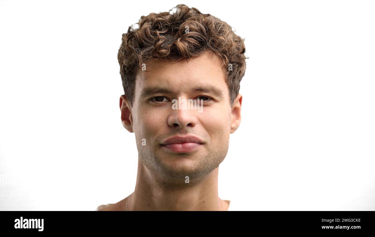 Man's face, on a white background, close-up Stock Photo - Alamy