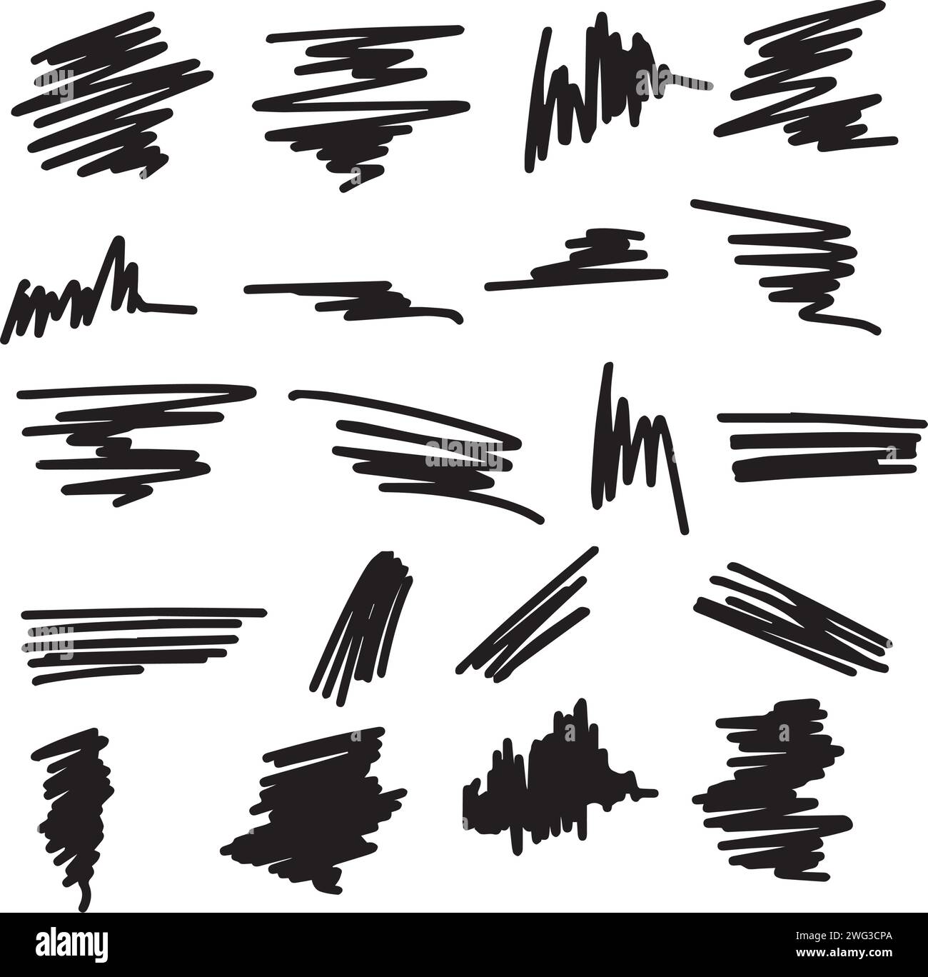 Scribble brush stroke charcoal curly line set illustation for ...