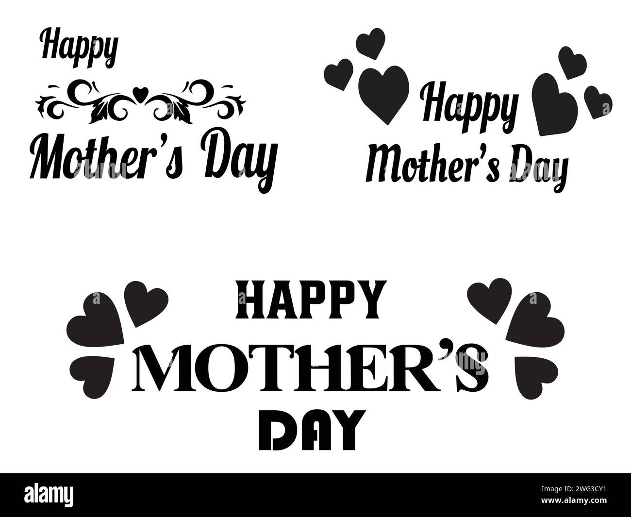 Happy Mothers Day Text Stylish Typographic Inscription With Hearts