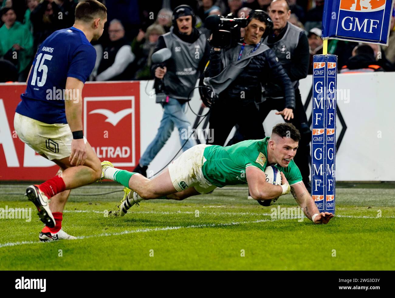 Ireland's Calvin Nash scores their side's third try of the game during ...