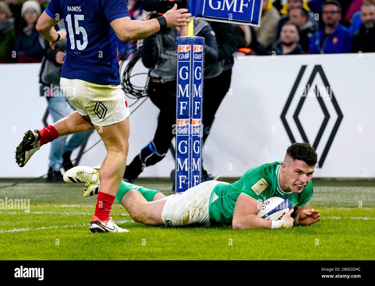 Ireland's Calvin Nash scores their side's third try of the game during ...