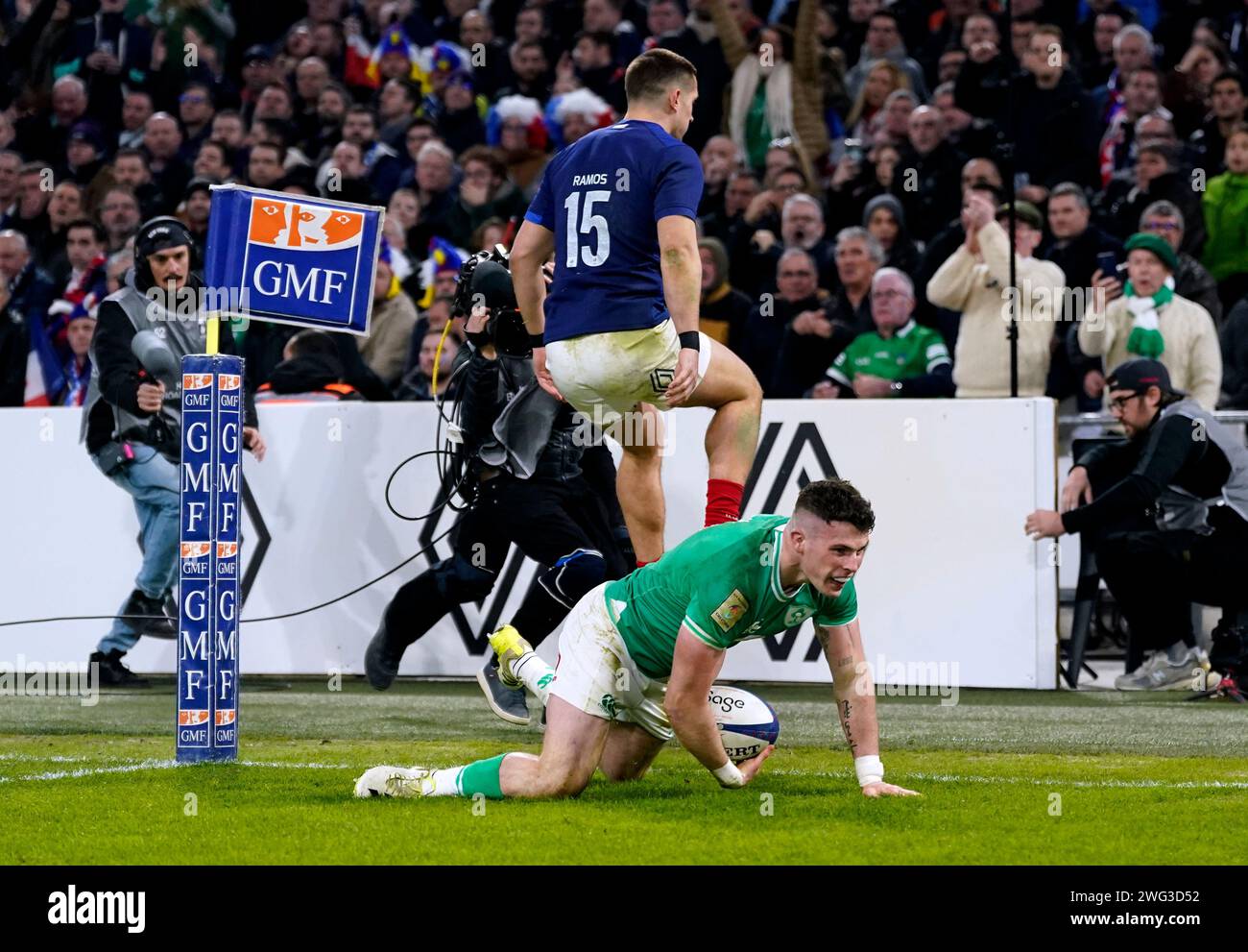 Ireland's Calvin Nash scores their side's third try of the game during ...