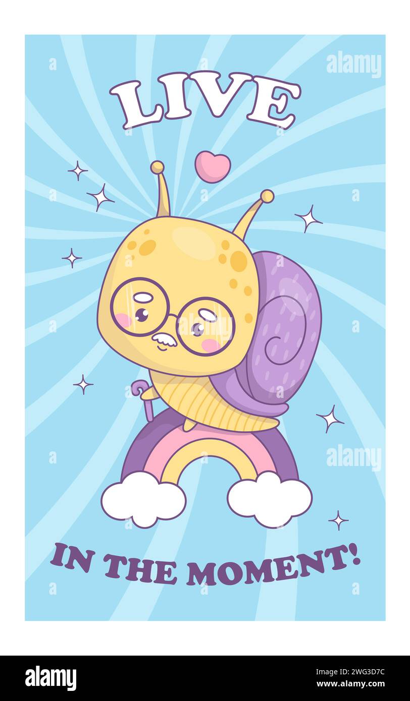 Funny groovy snail character elderly grandfather. Comic insect old man ...