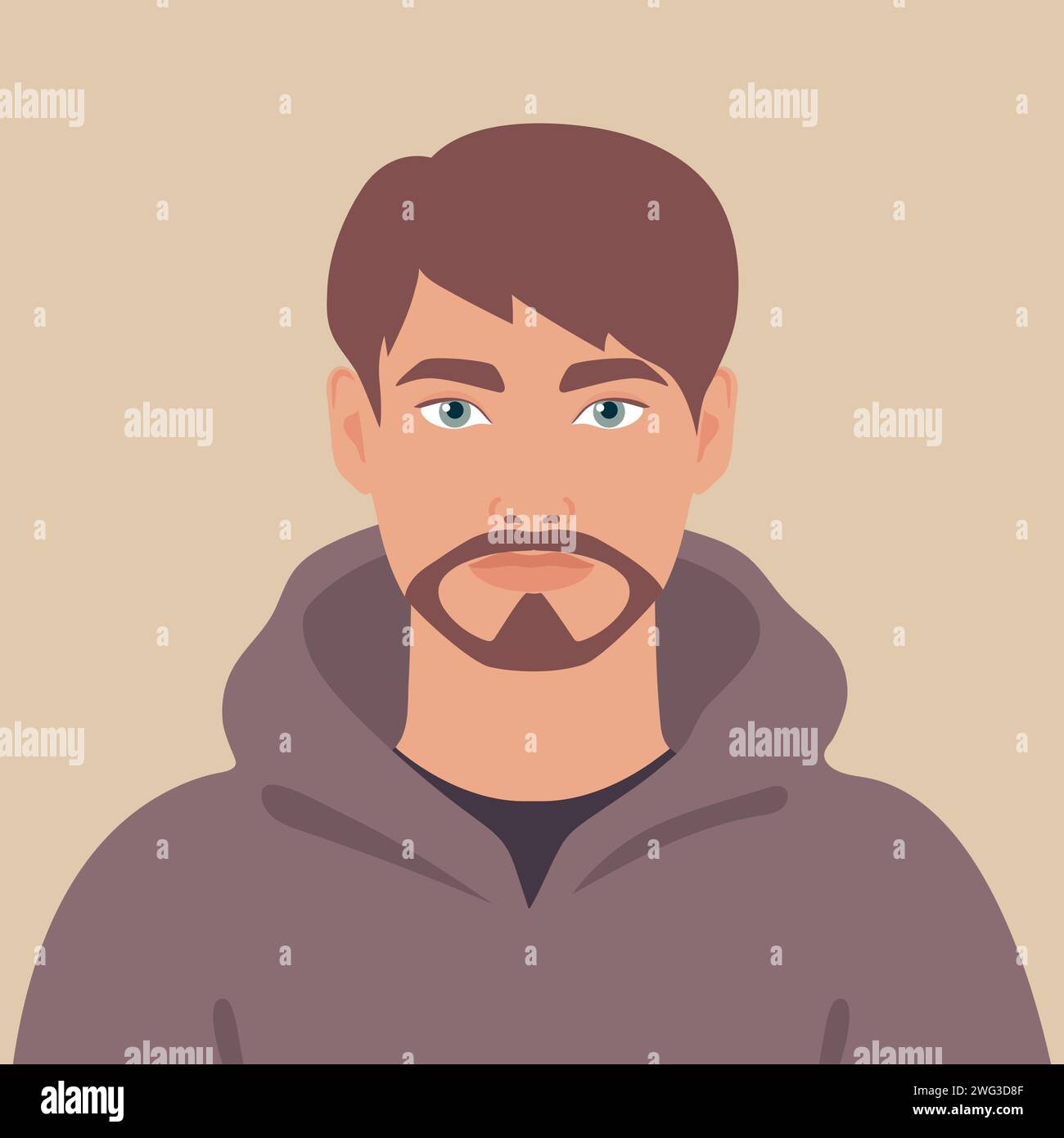 Beautiful young bearded man in a hoodie. Portrait or an avatar of a ...