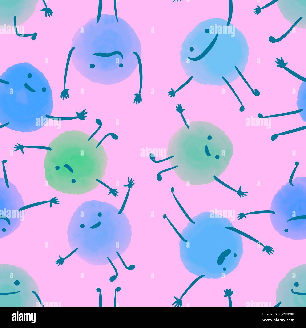 Cartoon monsters watercolor spots seamless pattern for wrapping paper ...