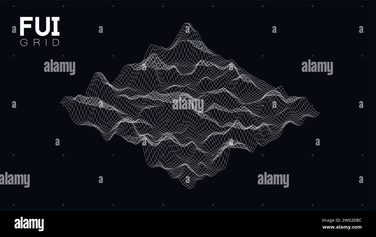 FUI GUI 3D Vector Landscape Scan Grid. Abstract futuristic background ...