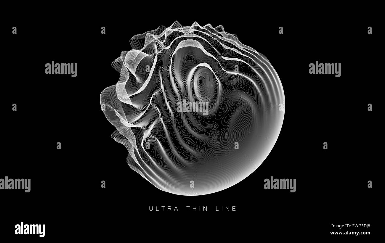 Ultra thin line fluid geometry. Dynamic vector distorted spheres Stock ...