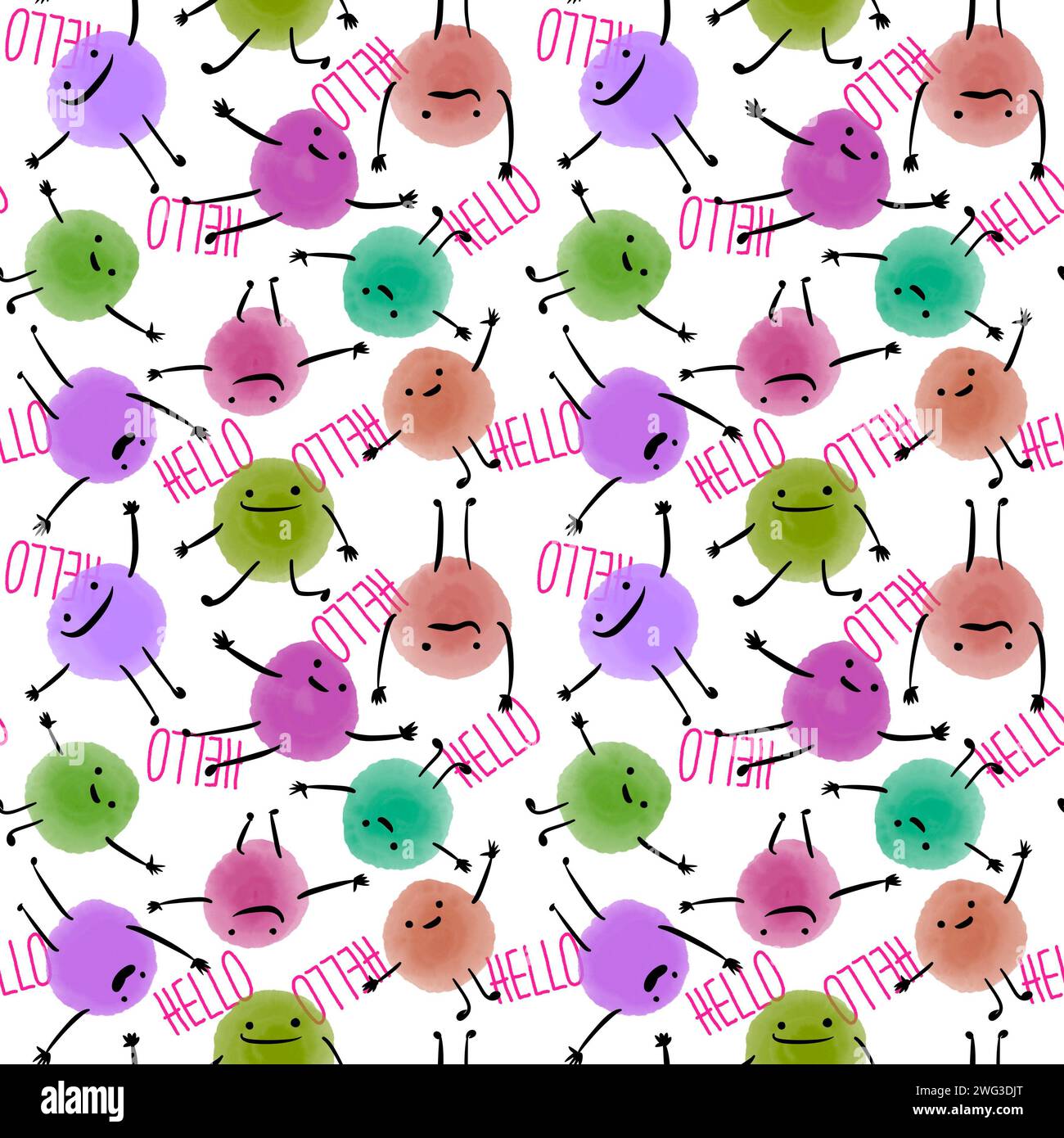 Cartoon monsters watercolor spots seamless pattern for wrapping paper ...