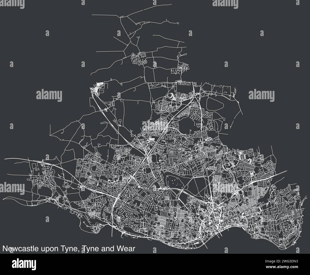 Street roads map of the METROPOLITAN BOROUGH AND CITY OF NEWCASTLE UPON ...