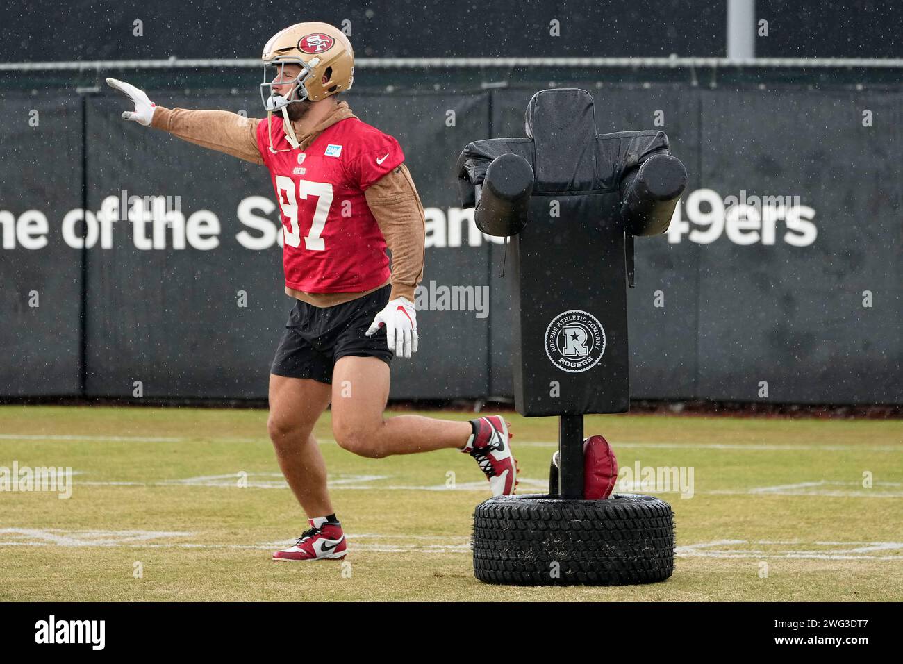 San Francisco 49ers defensive end Nick Bosa (97) practices at the team ...