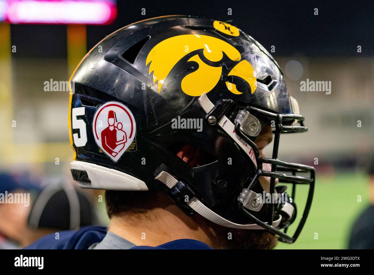 FRISCO, TX - FEBRUARY 01: Iowas Hawkeyes helmet is worn during the East ...