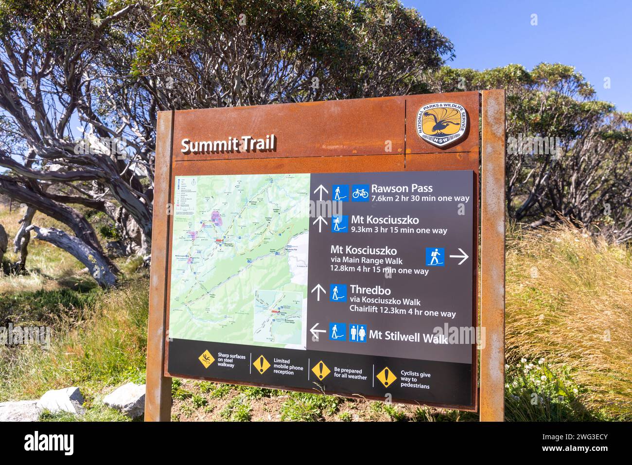 Summit Trail information sign at Charlotte Pass Kosciusko national park ...